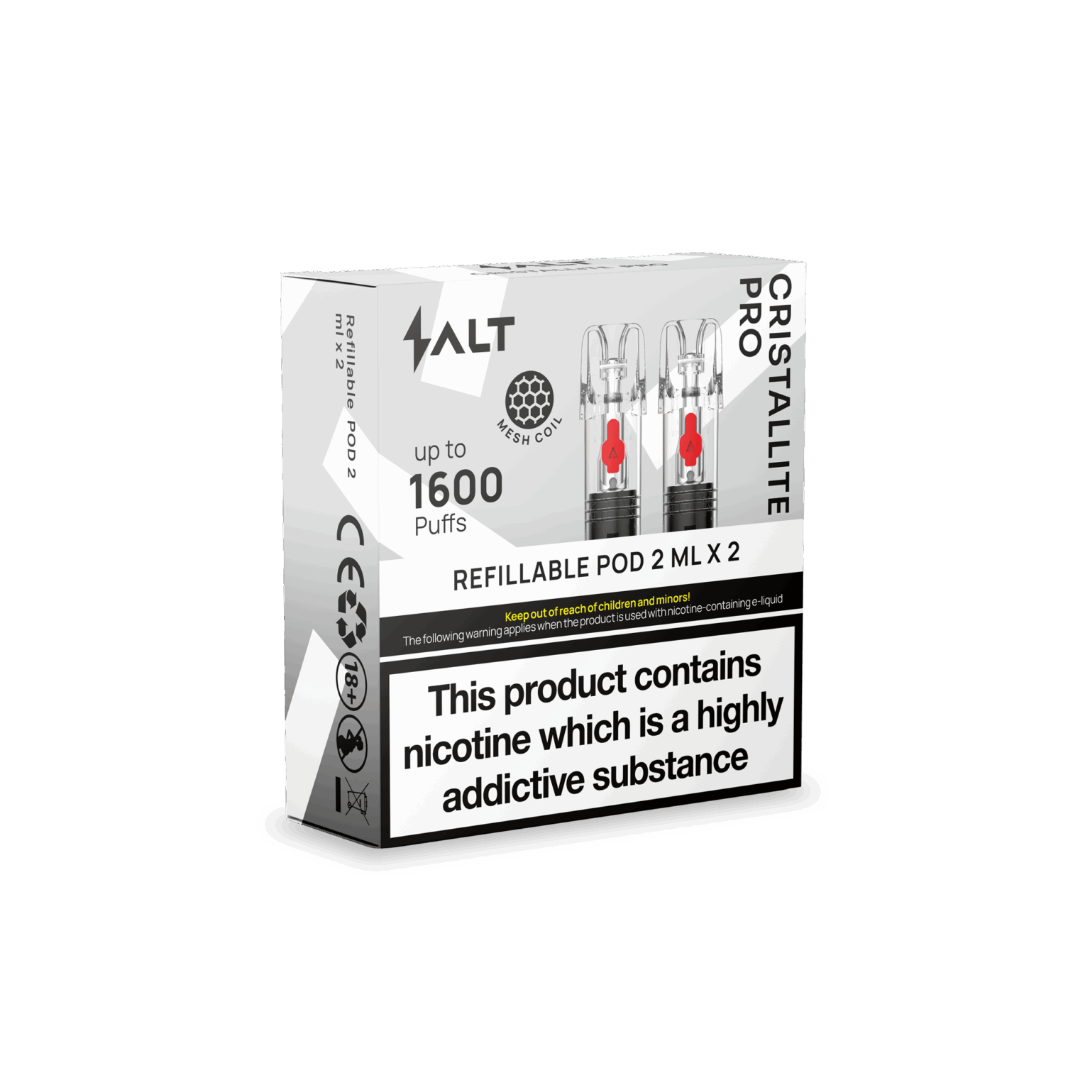 SALT CRISTALLITE PRO Pods x2 (1600Puffs) REFILLABLE - Salt Switch COM